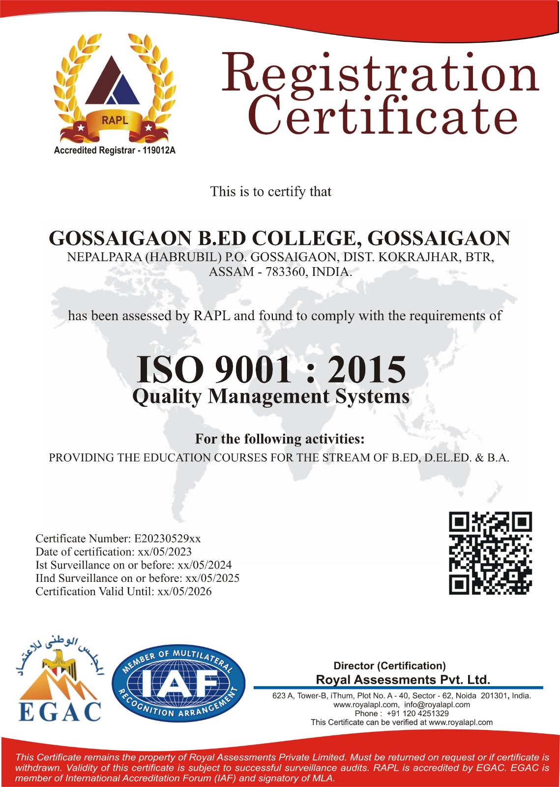 RAPL Certificate – GOSSAIGAON B.ED. COLLEGE